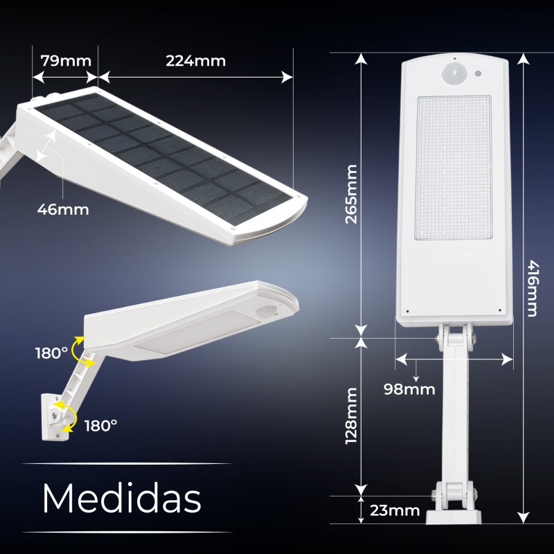 Farola LED Solar Exterior 900LM IP65 con Detector de Movimiento | LED ...